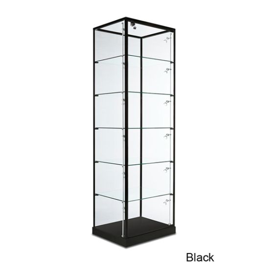 Glass Tower Display Case with Lights & Lock - Slim Profile Frame Subastral