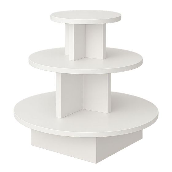 3 Tier Round Display Table – Maple, Cherry, Black & White Subastral