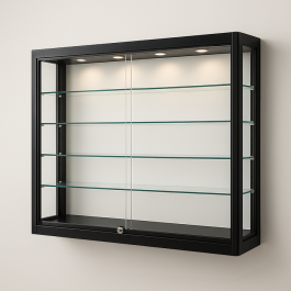Aluminum Wall Mounted Display Case with Shelves and LED Lights Subastral